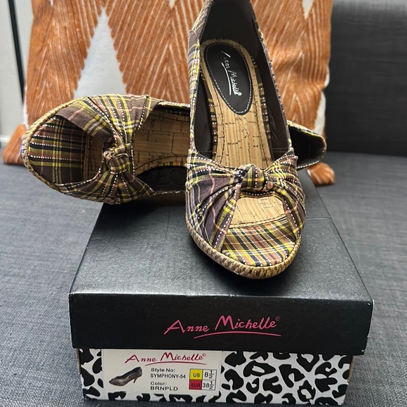 Anne Michelle | Shoes | Anne Michelle Plaid Pattern Open Toe Heels ...